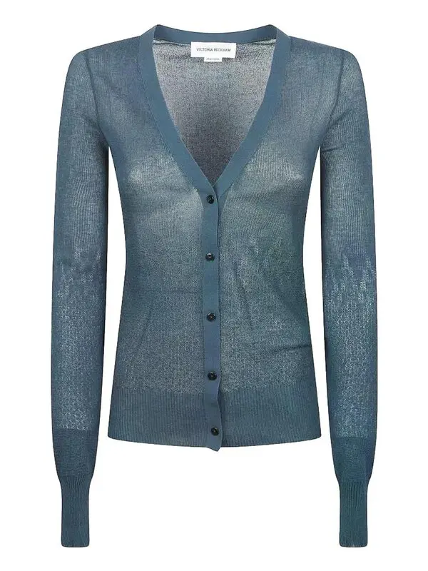 Victoria Beckham Buttoned V-neck Cotton Cardigan - Blue