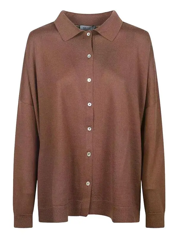 BEYOU Buttoned Collar Cardigan - Brown