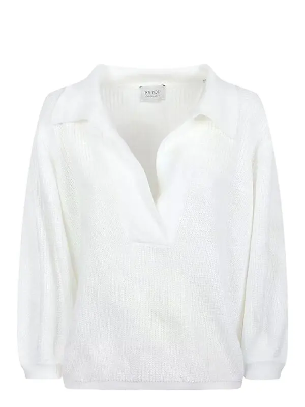 BEYOU Collared V-neck Knitwear - White