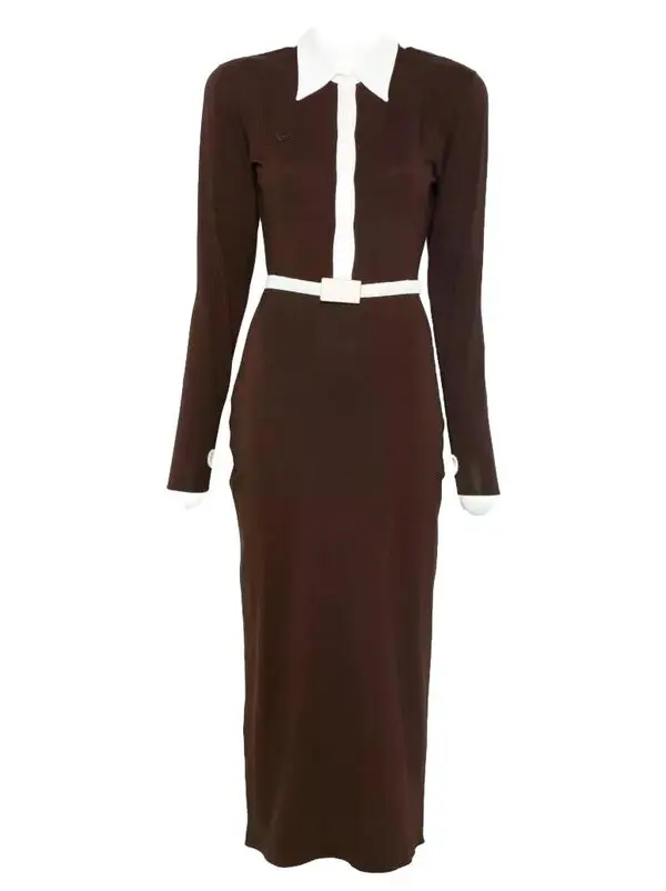 ROWEN ROSE Collared Midi Dress - Brown