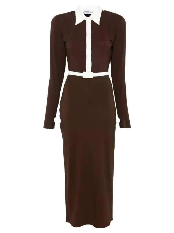 ROWEN ROSE Collared Midi Dress - Brown