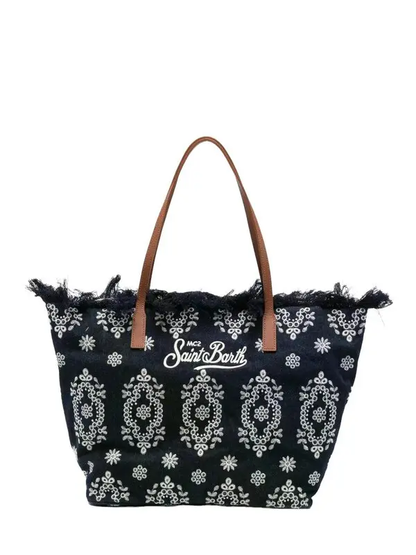 MC2 SAINT BARTH Fringed-detail Floral-embroidery Tote Bag - Blue