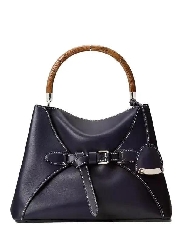 Ralph Lauren Leather Tote Bag With Wood Handle - Blue