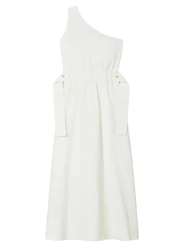 Tory Burch One-shoulder Belted Cotton Dress - White