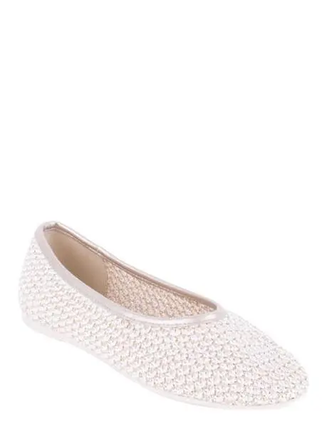 Tahari Woven Ballerina Flat - Beige/gold