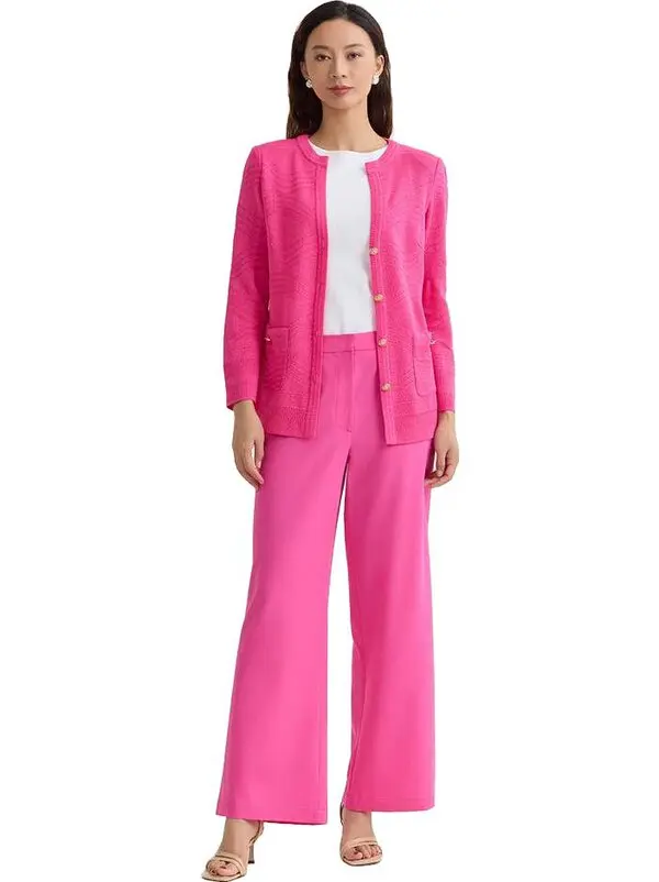 Ming Wang Heritage Tonal Textured Wave Knit Jacket - Carmine Rose