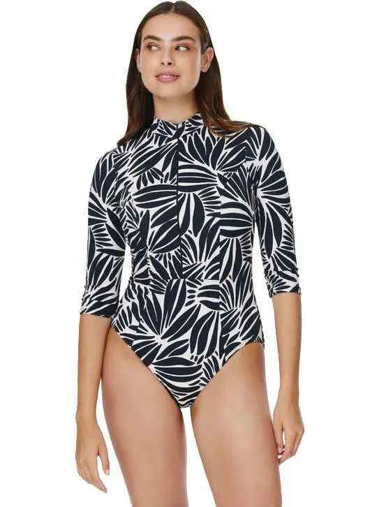 GOTTEX Modest 3/4 Sleeve One Piece Rashguard - Black-white