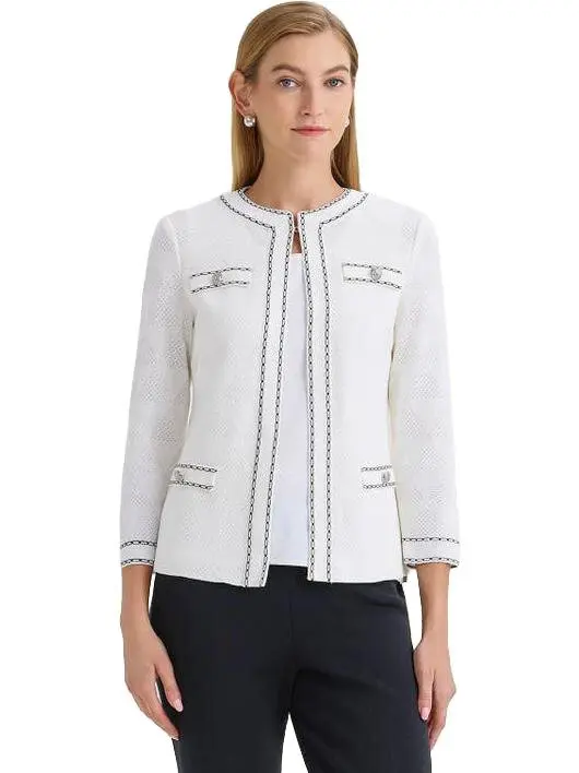 Ming Wang Heritage Diamond Faux Link Trim Knit Jacket - White/black