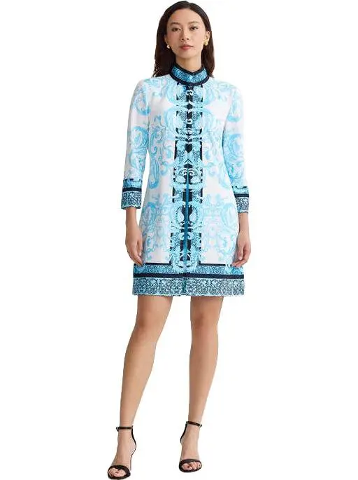 Ming Wang Heritage Lined Printed Stretch Deco Crepe Jacket - Serene/white/black