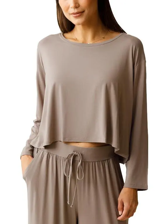 KINDRED BRAVELY Aria Long Sleeve Cropped Top - Taupe