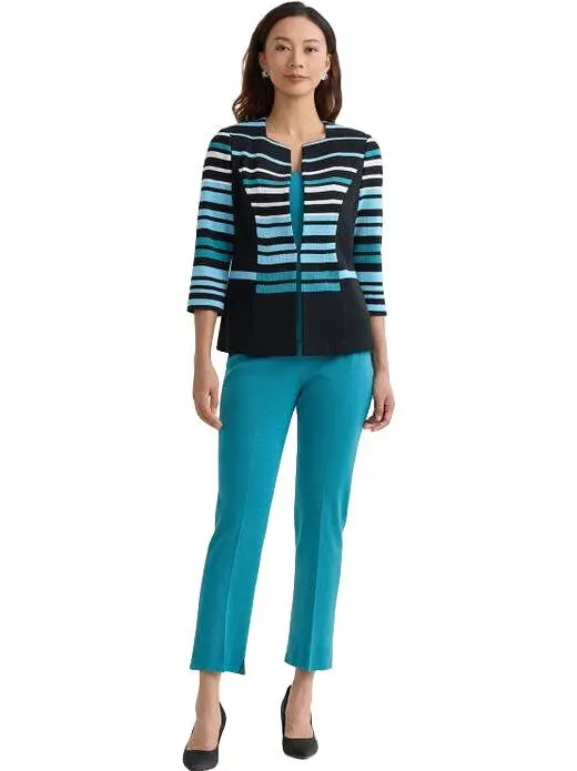 Ming Wang Heritage Striped Intarsia Knit Jacket - Serene/nebula/white/black