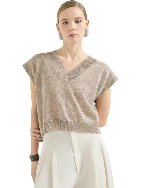 Brunello Cucinelli Linen And Cotton Diamond Yarn Sweater - Light Brown