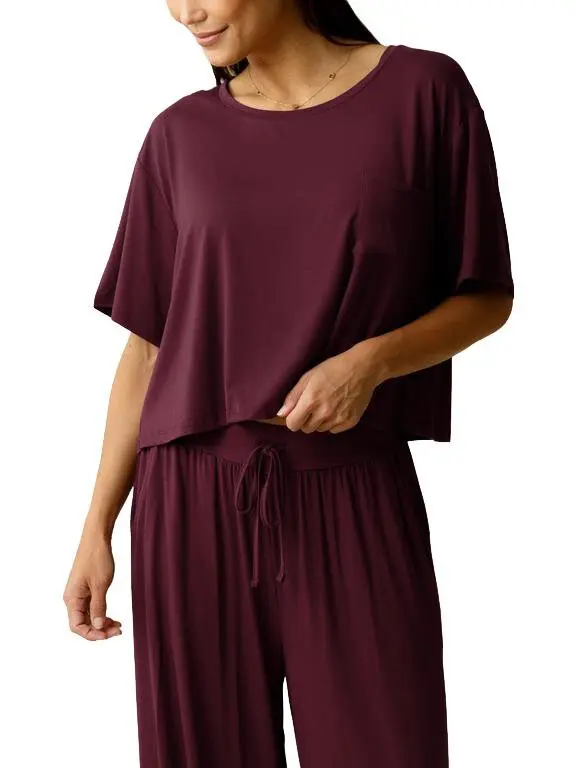 KINDRED BRAVELY Aria Cropped Short Sleeve Top - Deep Burgundy