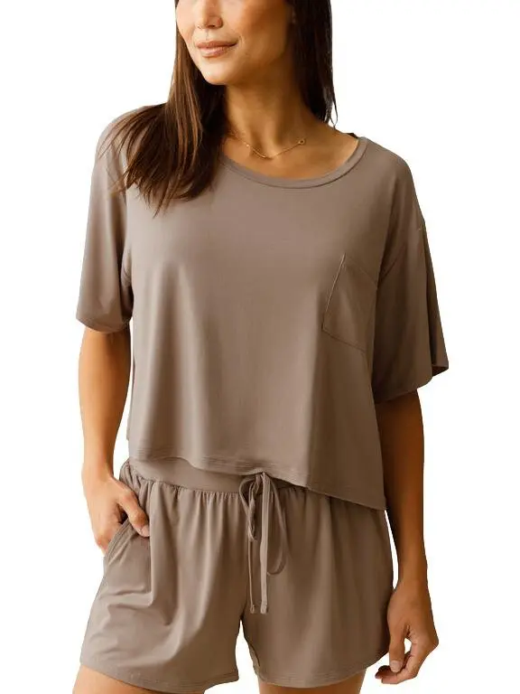 KINDRED BRAVELY Aria Cropped Short Sleeve Top - Taupe