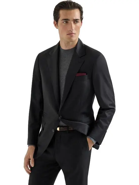 Brunello Cucinelli Super 150s Virgin Wool Batavia Twill Blazer - Black