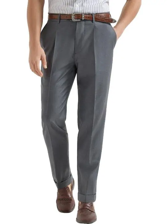 Brunello Cucinelli Super 150s Virgin Wool Batavia Trousers - Medium Grey