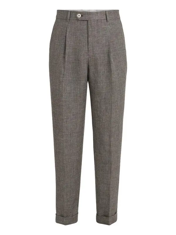 Brunello Cucinelli Houndstooth Pleated Trousers - Hazelnut
