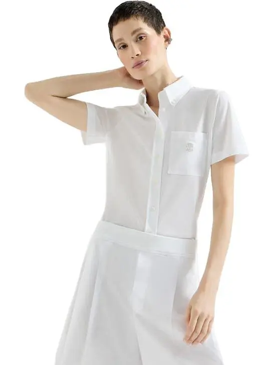 Brunello Cucinelli Short Sleeve Cotton Piqué Shirt - White