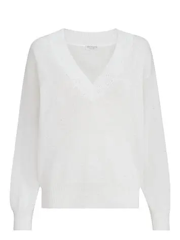Brunello Cucinelli Linen And Cotton Diamond Yarn Sweater - White
