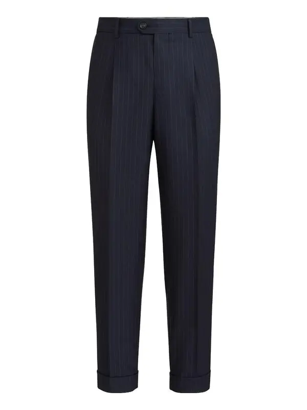 Brunello Cucinelli Leisure Fit Trousers With Pleats - Navy Blue