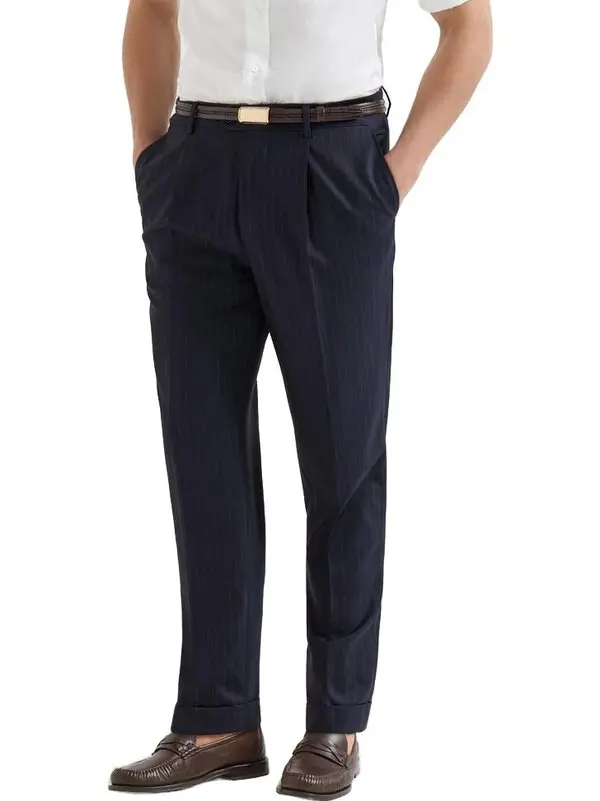Brunello Cucinelli Leisure Fit Trousers With Pleats - Navy Blue