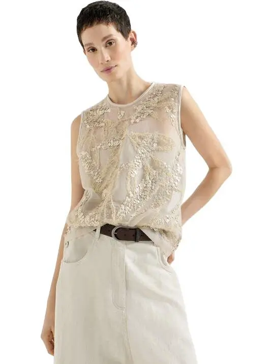 Brunello Cucinelli Top With Seabed Embroidery - Beige
