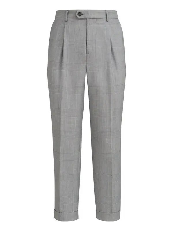 Brunello Cucinelli Prince Of Wales Virgin Wool Trousers - Grey