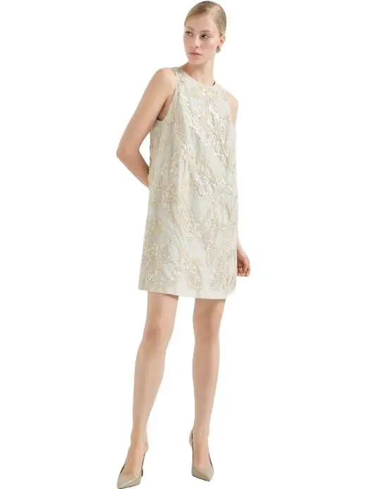Brunello Cucinelli Mini Dress With Embroidery - Beige