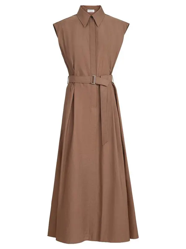 Brunello Cucinelli Texture Twill Chemisier Dress - Brown