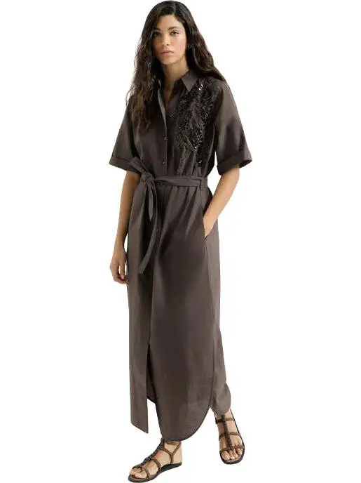 Brunello Cucinelli Dress With Seabed Embroidery - Brown