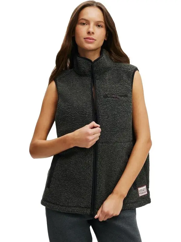 Cotton:on Active Peak Soft Fleece Vest - Charcoal Marle Badge
