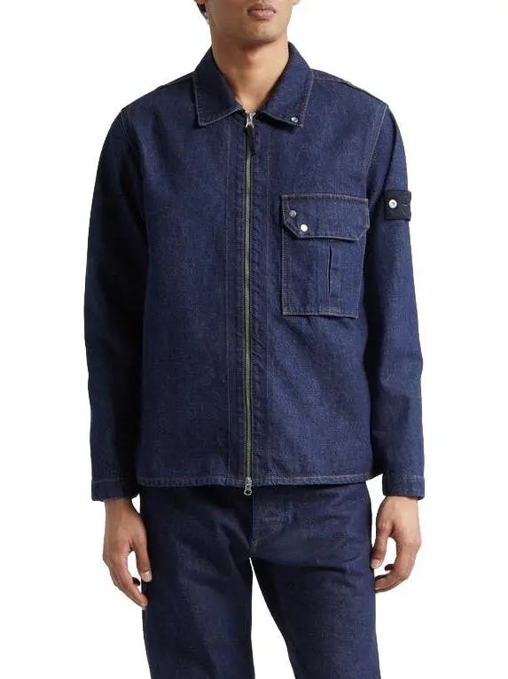 Stone Island Denim Zip Jacket - Blue Rinse