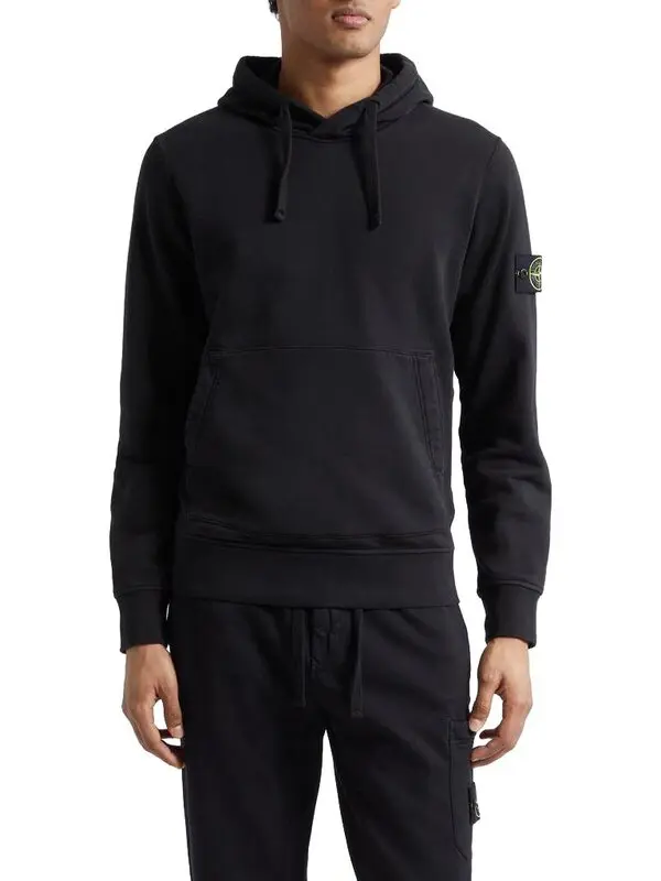 Stone Island Fleece Hoodie With Kangaroo Pocket - Black
