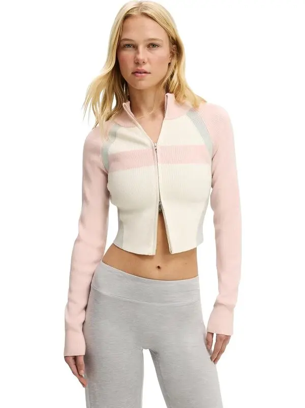 Cotton:on Active Spliced Knit Zip Through - Cherry Dream Coconut Milk