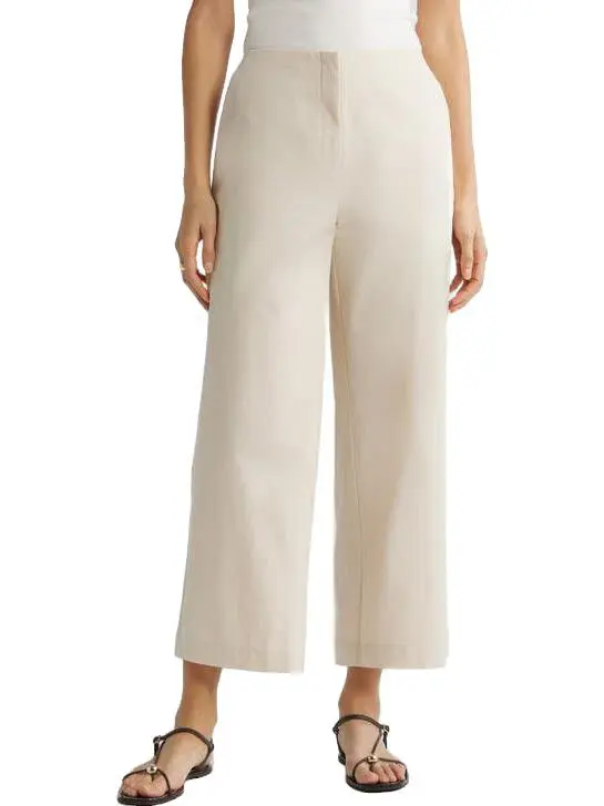 Nordstrom High-waist Wide-leg Stretch Cotton Pants - Beige Oatmeal