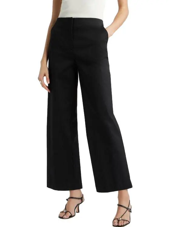 Nordstrom High-waist Wide-leg Stretch Cotton Pants - Black