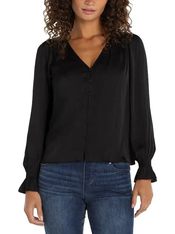 LIVERPOOL Smocked Cuff Button-up Shirt - Black