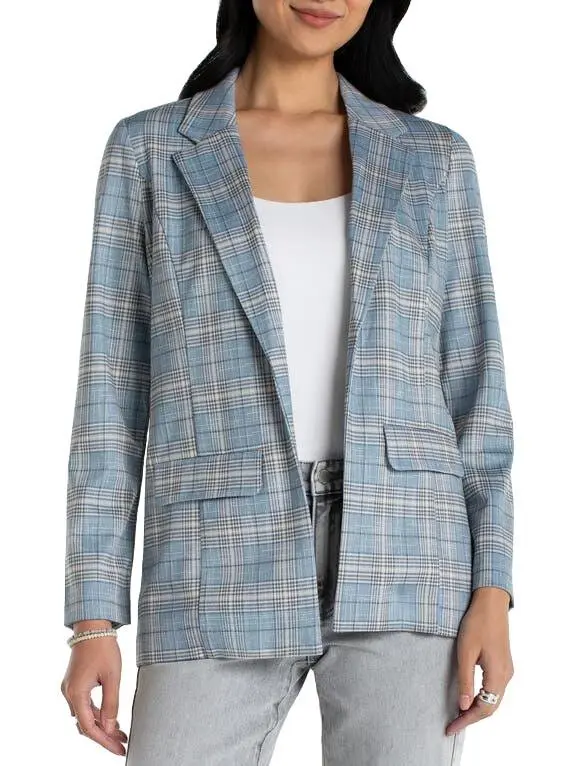 LIVERPOOL Plaid Open Front Boyfriend Blazer - Shadow Blue