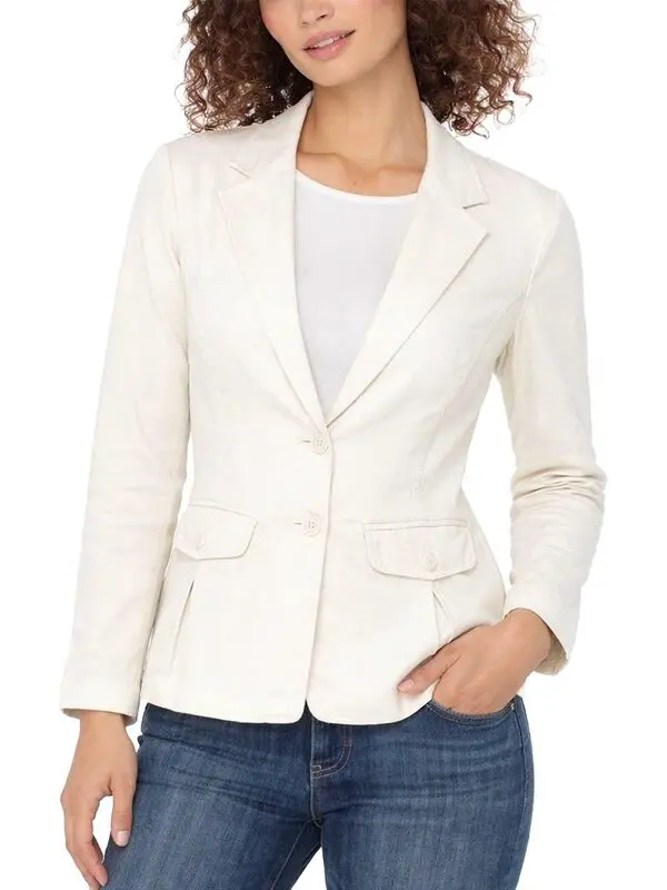 LIVERPOOL Textured Peplum Cotton Blend Blazer - Whipped Cream