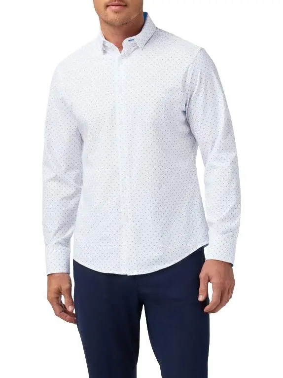 Mizzen+main Leeward Trim Fit Neat Dot No Tuck Button-up Shirt - Navy Stacked Geo