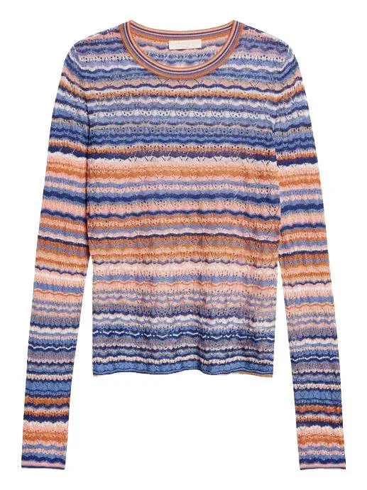 Ulla Johnson Lunaire Pointelle Stripe Knit Top - Sunset
