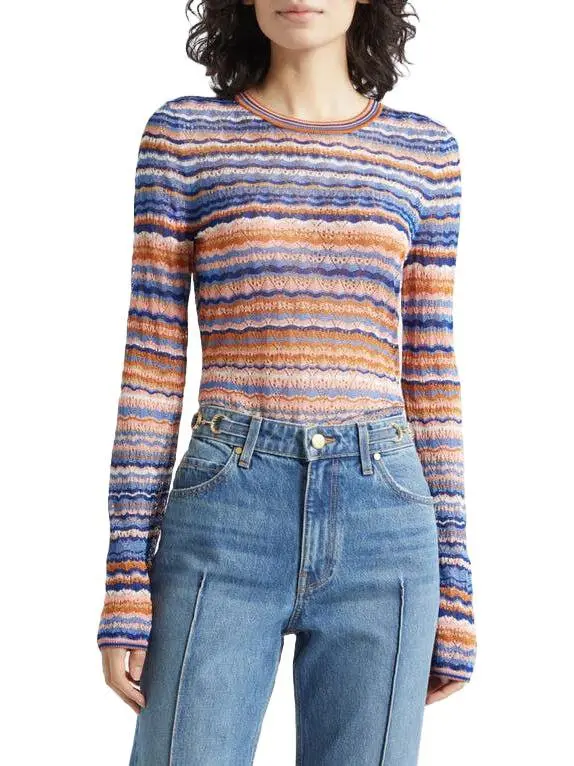 Ulla Johnson Lunaire Pointelle Stripe Knit Top - Sunset