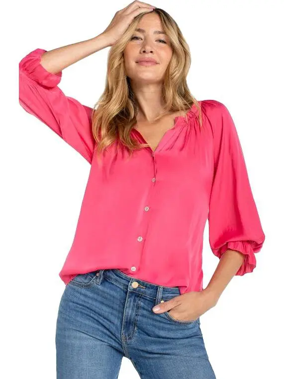 LIVERPOOL Gathered Satin Top - Perfect Pink