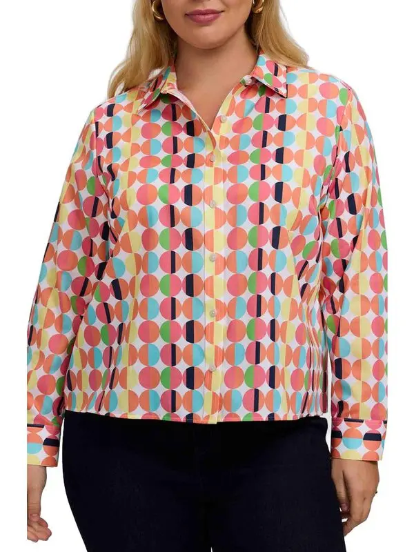 Foxcroft Jodie Retro Print Shirt - Orange/white Multi