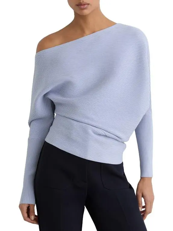 REISS Lorna One-shoulder Ribbed Sweater - Blue