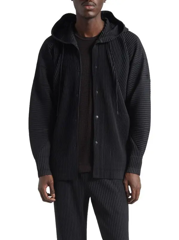 Issey Miyake Monthly Colors February Pleated Hooded Jacket - Black
