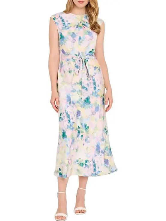 TAHARI ASL Abstract Print Cross Neck Sleeveless Midi Dress - Blush Buttercup