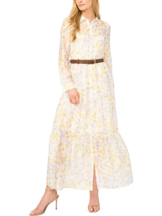 Halogen Long Sleeve Tiered Maxi Shirtdress - Egret