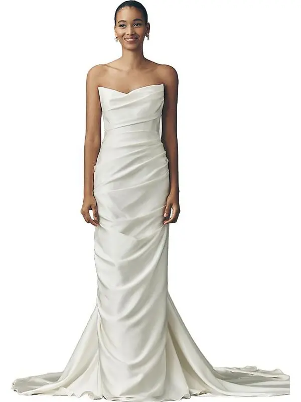 Watters Delphinium Strapless Ruched Column Gown - Ivory