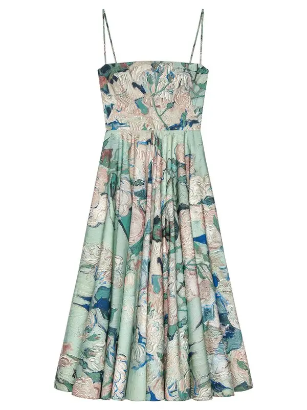Givenchy Sliced Long Dress In Roses Print Poplin - Mint Green